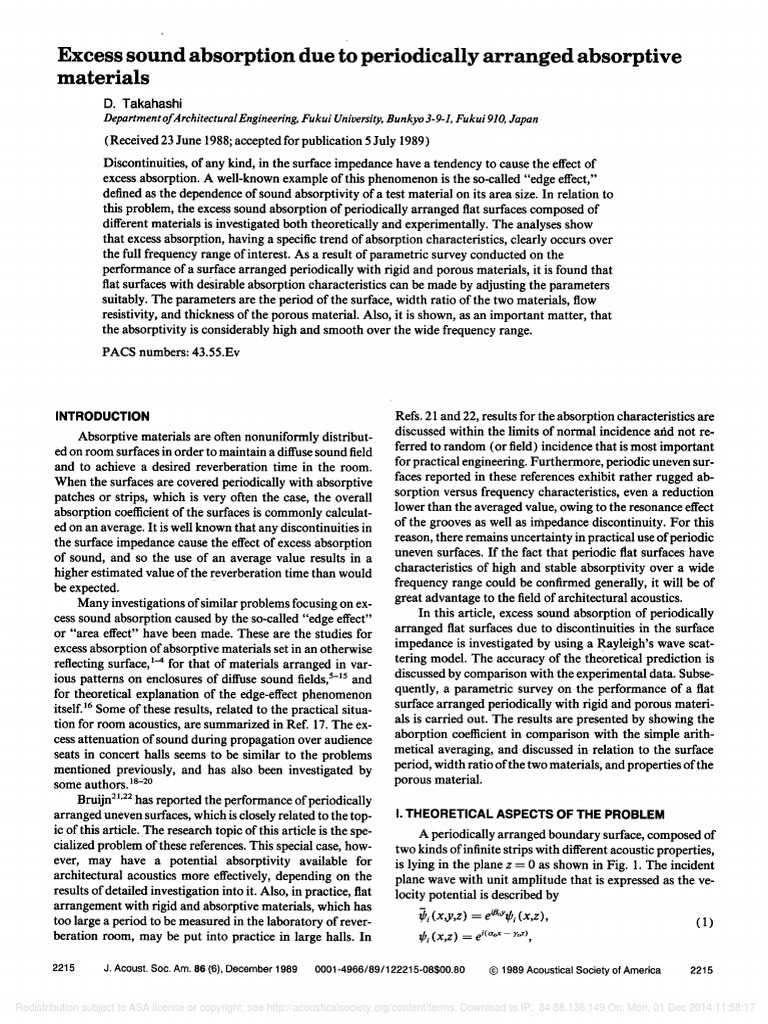Takahashi1989 Excess Sound Absorption Due To Periodically Arranged ...