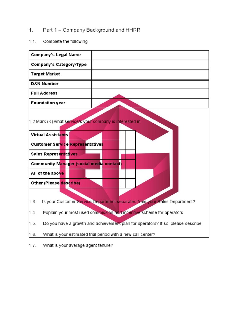 Company Operations and Service Needs Questionnaire | PDF | Social Media ...
