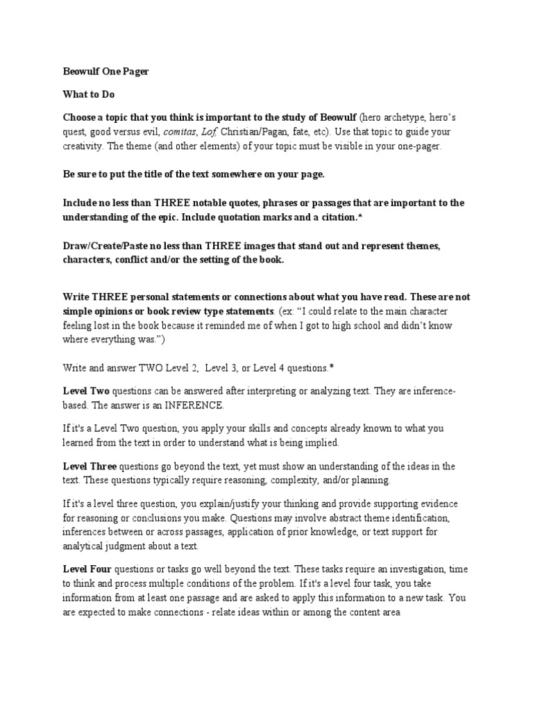 Beowulf One Pager | PDF | Reason | Information