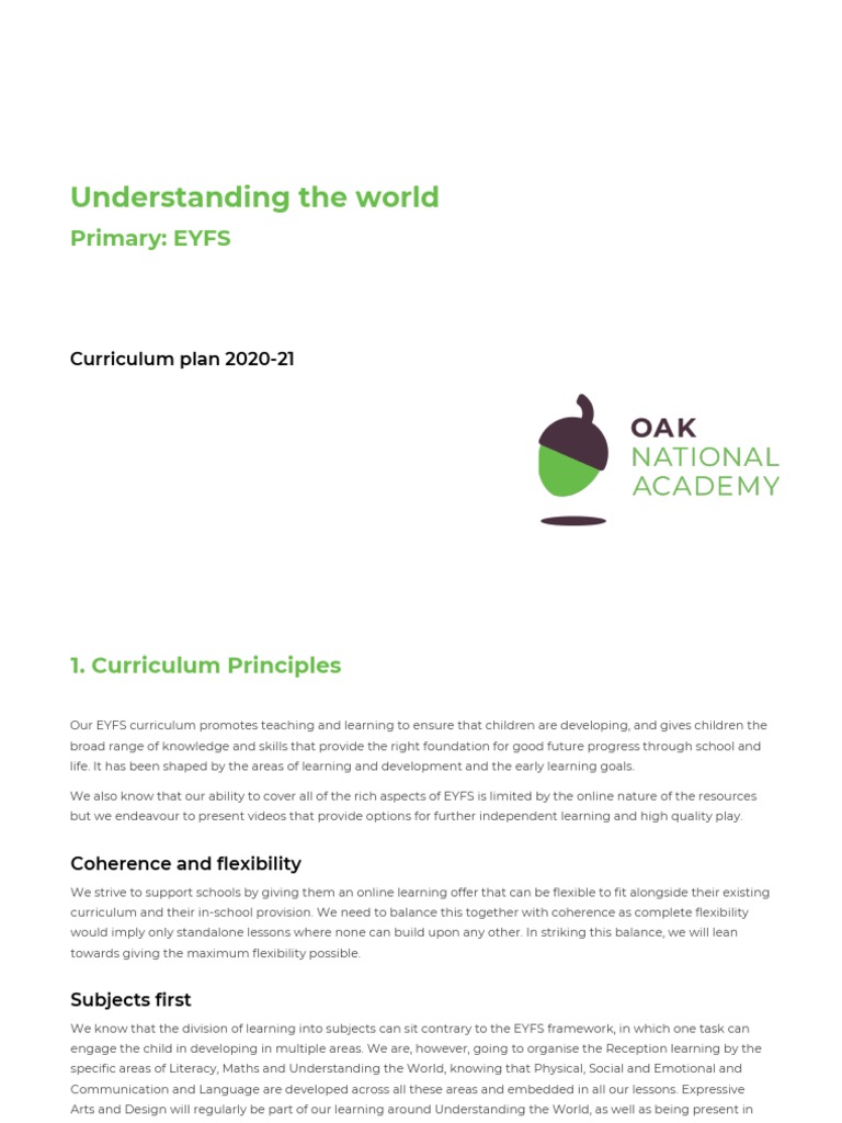 Primary EYFS Understanding The World | PDF | Curriculum | Teachers