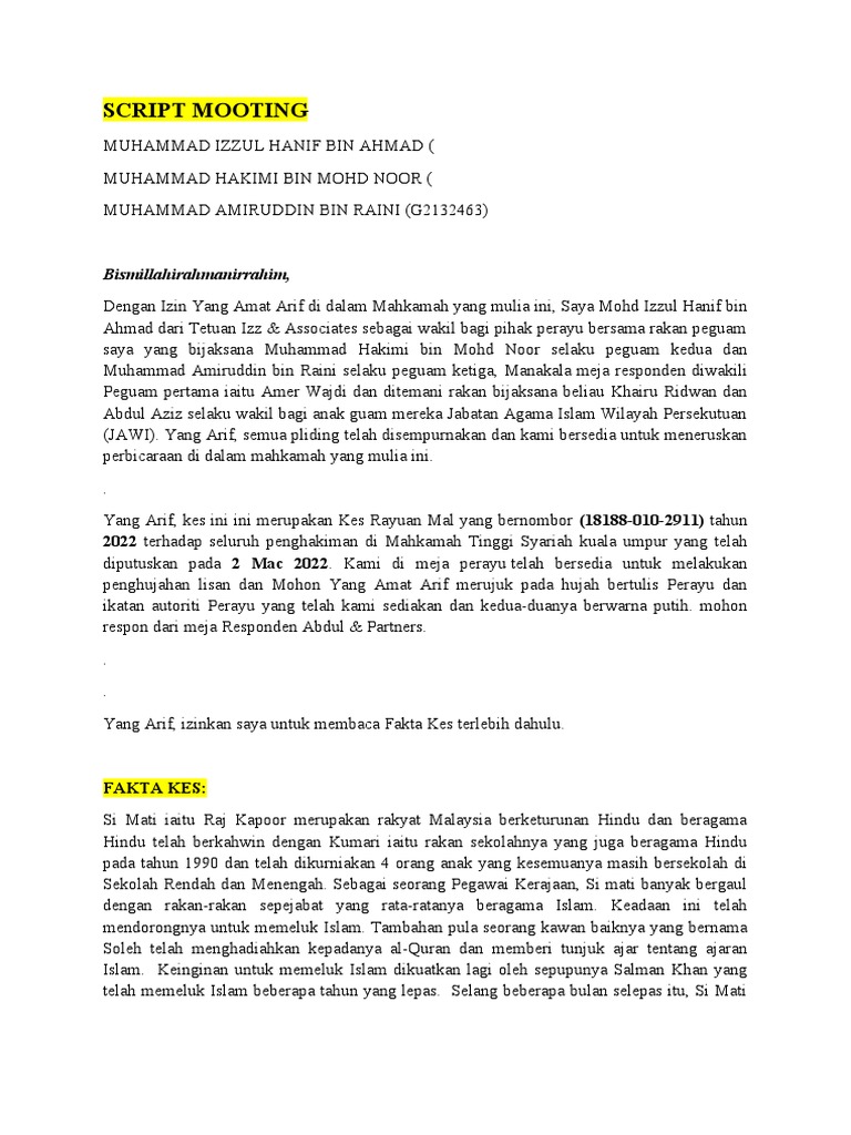 Script Mooting Latest 2022 | PDF