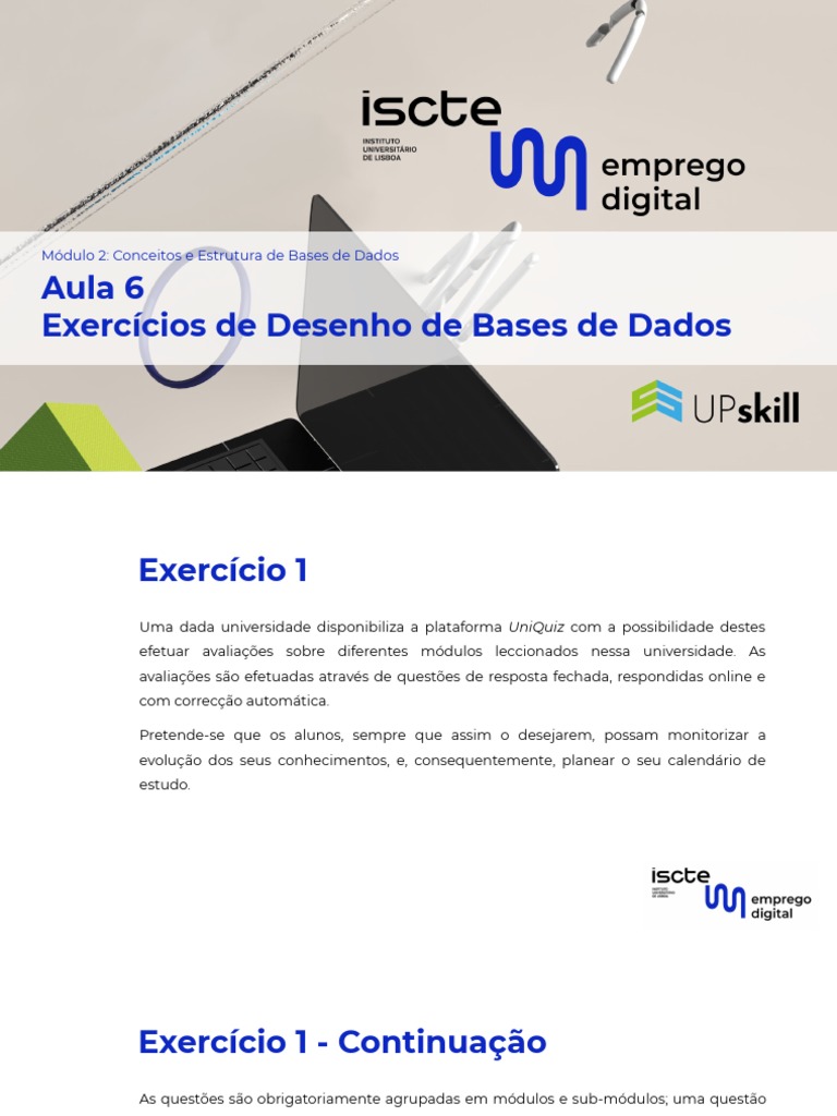 Aula 6 - Exercicios de Desenho de Bases de Dados Sem Resolucao | PDF | Dados | Bancos de dados