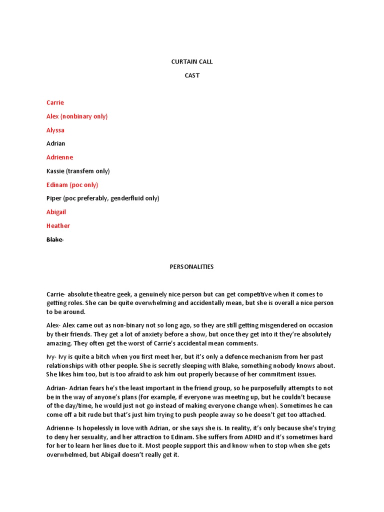 Cast and Character Overview | PDF | General Fiction