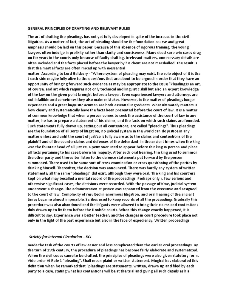 Principles of Drafting Pleadings | PDF | Pleading | Lawsuit