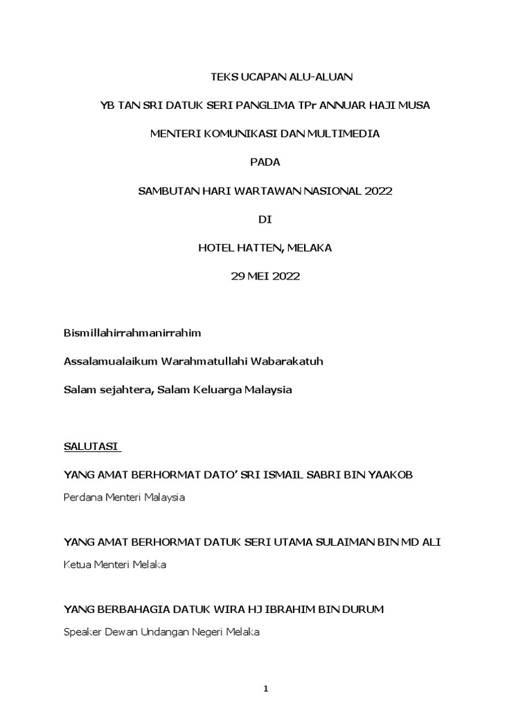 220530-Teks Ucapan Alu-Aluan Yb Menkomm Sempena Hawana 2022 | PDF