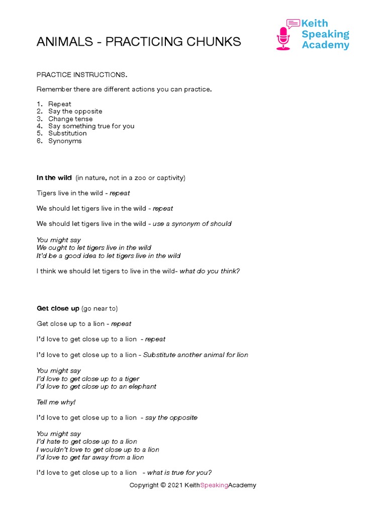 Animals Chunks FINAL | PDF | Zoo | Lion