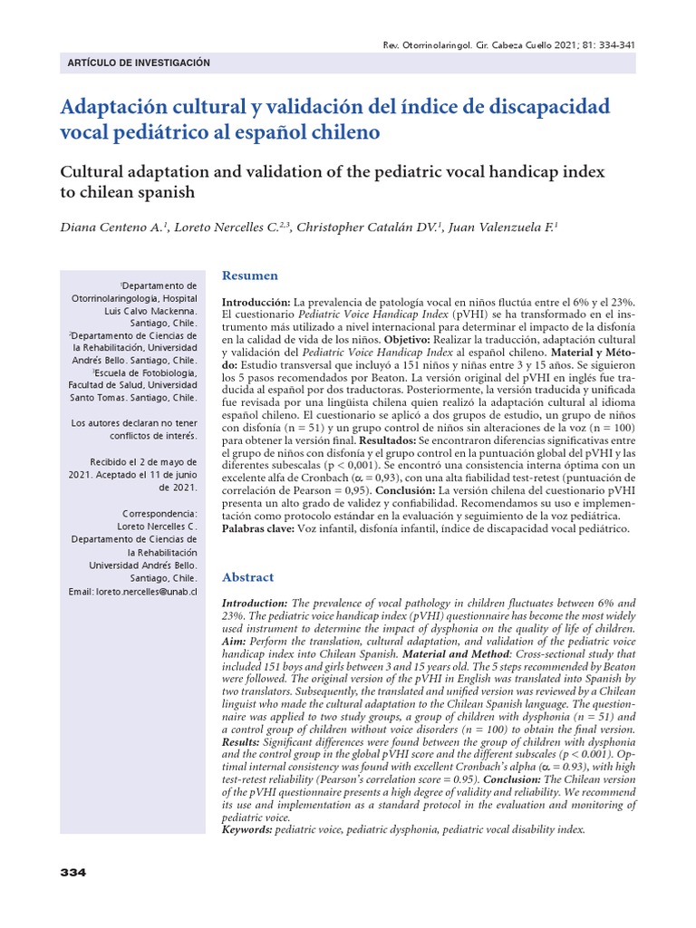 pVHI Pediatric Voice Handicap Index | PDF | Alfa de Cronbach ...