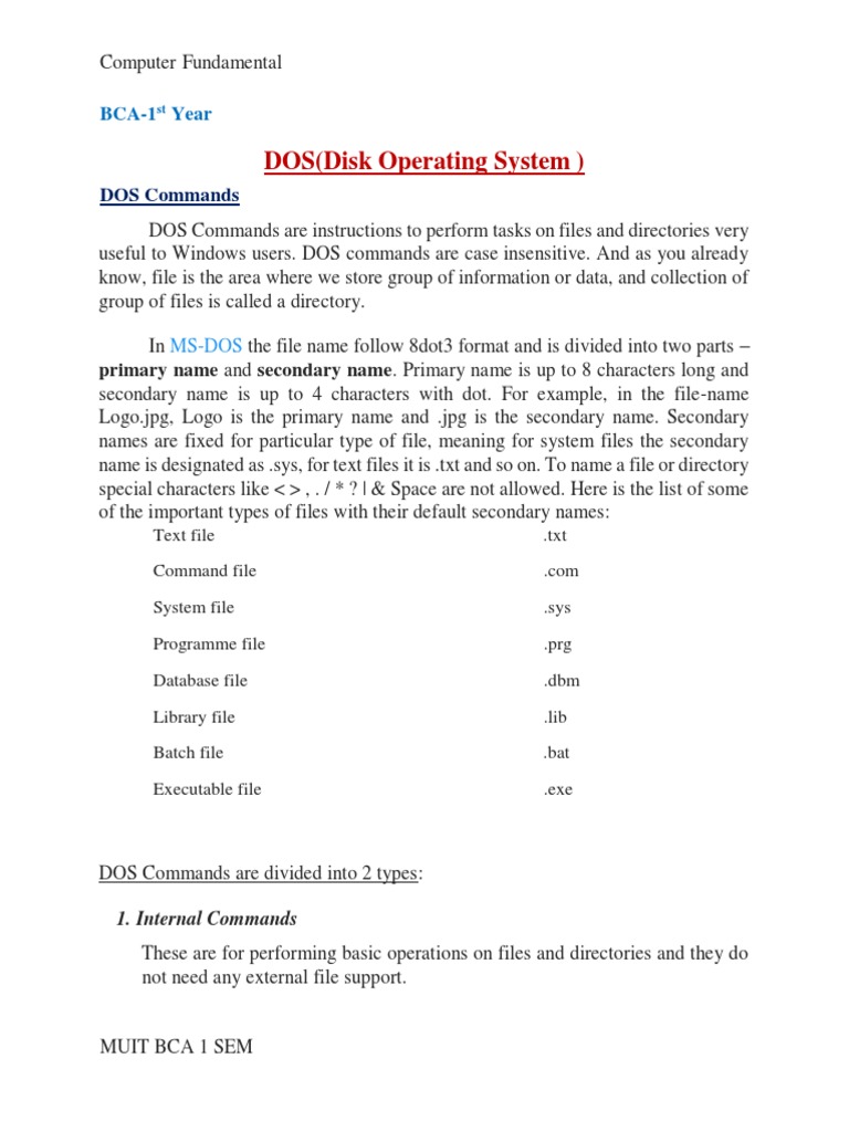 BCA - DOS Commands | PDF | Computer File | Filename