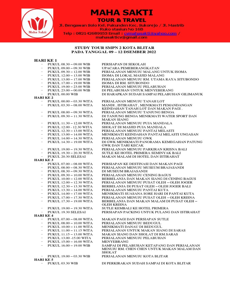 Jadwal Study Tour | PDF