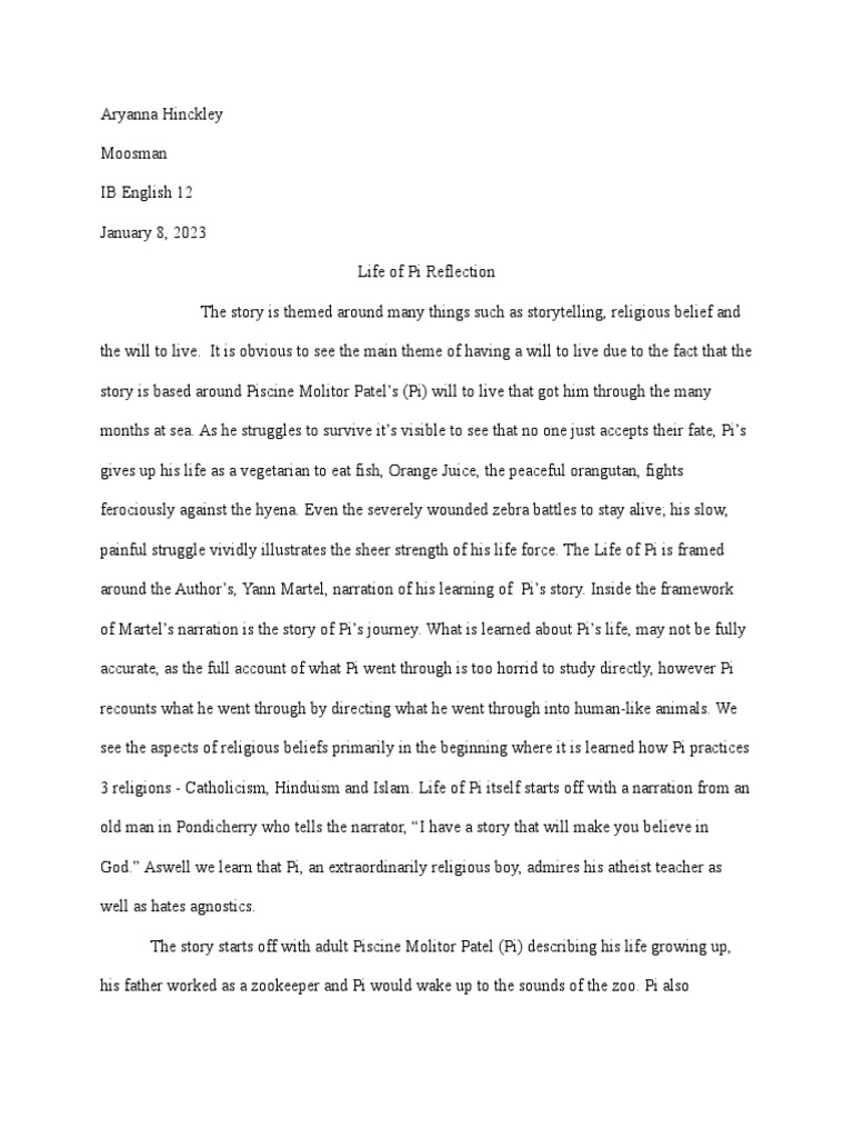 Life of Pi Reflection | PDF | Supernatural