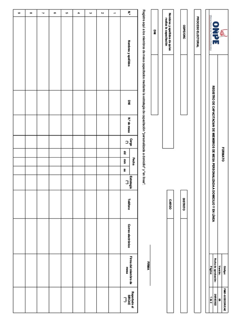 FM01-GOECOR-CAE Registro Capac MM Domicilio Linea - V09 | PDF
