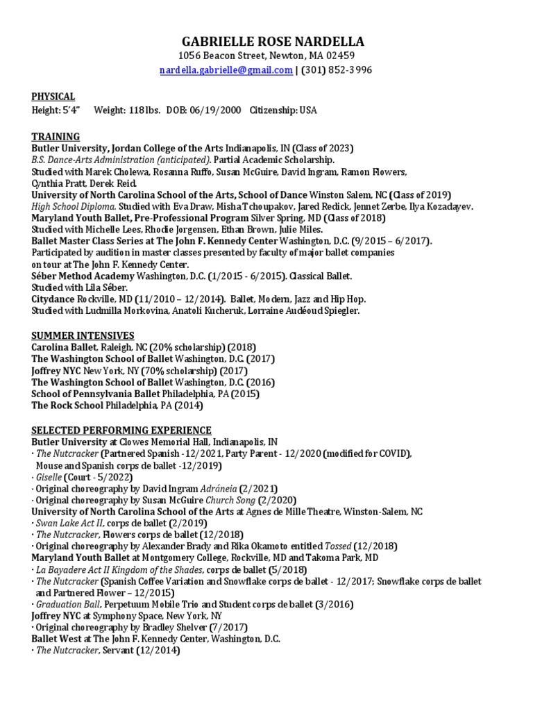 Gabrielle Nardella: Dance Profile | PDF | Ballet | Dances