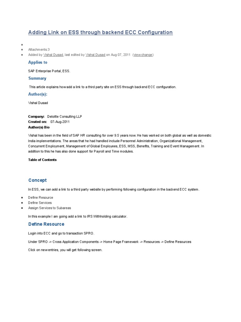 Adding Link On ESS Through Backend ECC Configuration | PDF | Human Resource Management ...