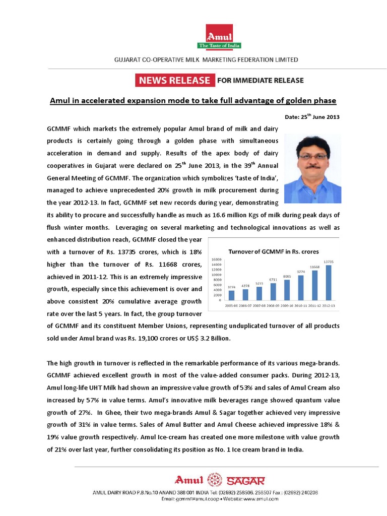 Amul's Rapid Expansion and Growth Plans | PDF | Food And Drink | Dairy ...