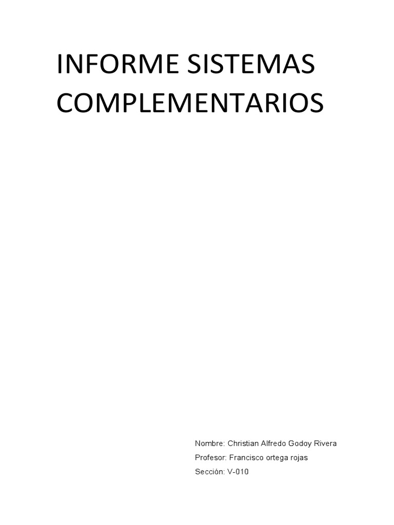 Informe Sistemas Complementarios Christian Godoy | Descargar gratis PDF | Direccion | Sistema de ...