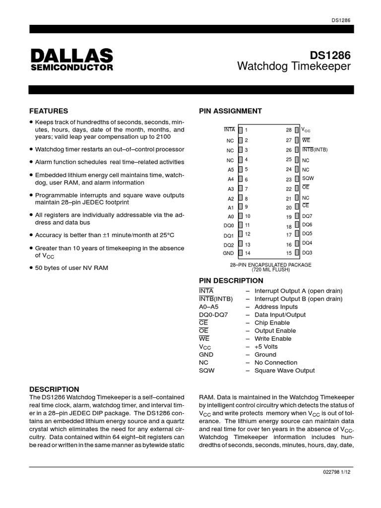 Datasheet - HK ds1286 1090859 | PDF | Bit | Clock