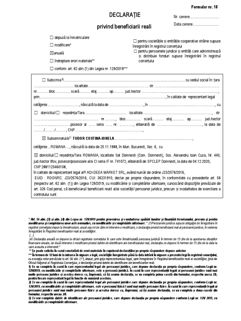 Declaratie Beneficiar Real | PDF