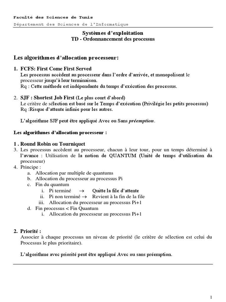 TD Ordonnancement | PDF | Ordonnancement dans les systèmes d'exploitation | Entrée/Sortie