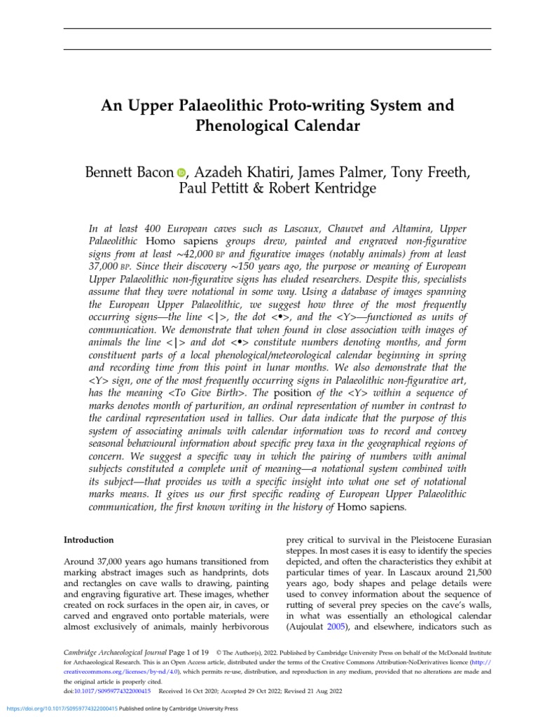 An Upper Palaeolithic Proto Writing System and Phenological Calendar ...