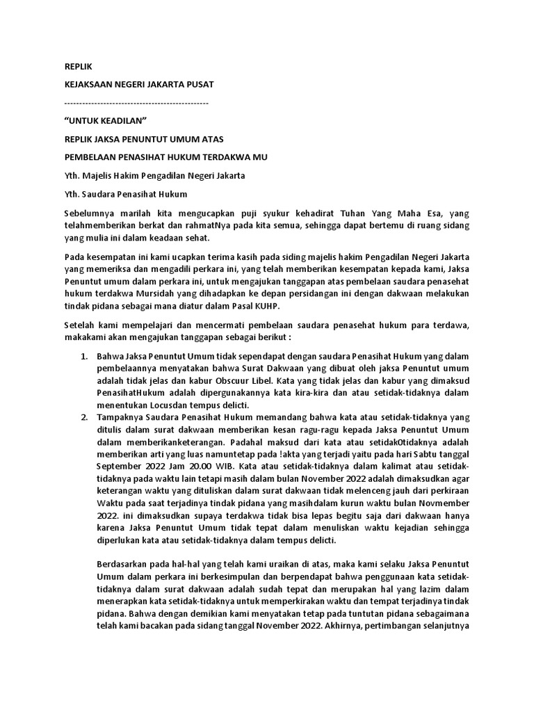 Muhammad Raihan Fadhali - Replik Dan Duplik | PDF