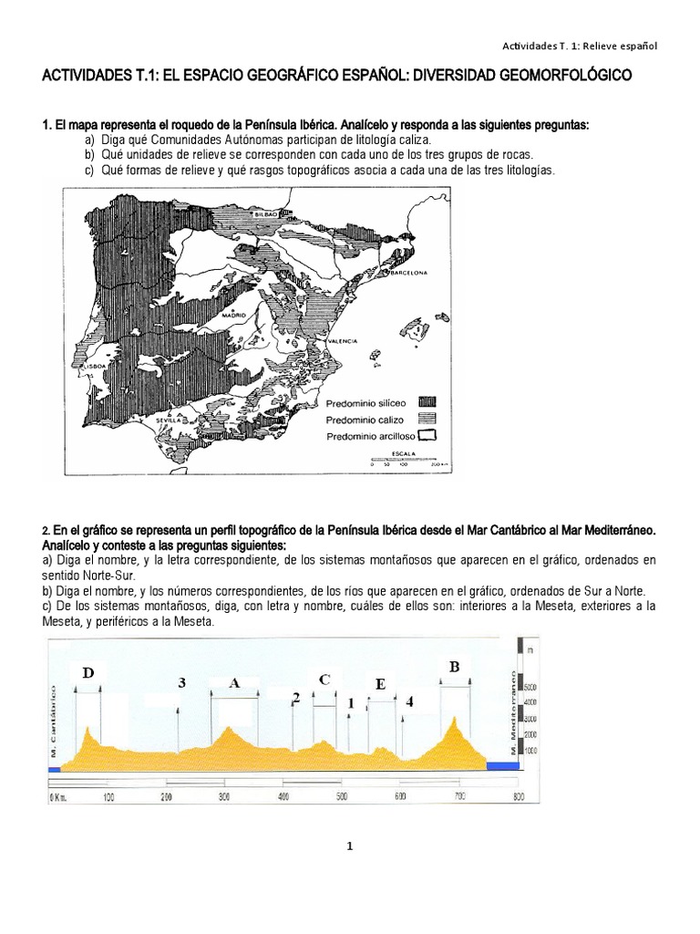 Practicas Tema 1. Relieve | Descargar gratis PDF | España | Península Ibérica