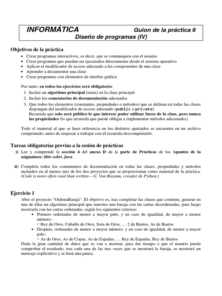Guion P6 | Descargar gratis PDF | Java (lenguaje de programación) | Conjunto (Matemáticas)