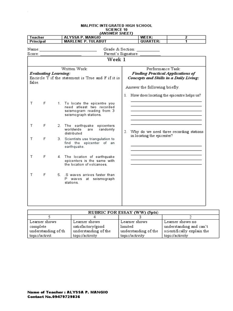 Activity Sheets in Science 10 W2 | Download Free PDF | Science | Cognitive Science