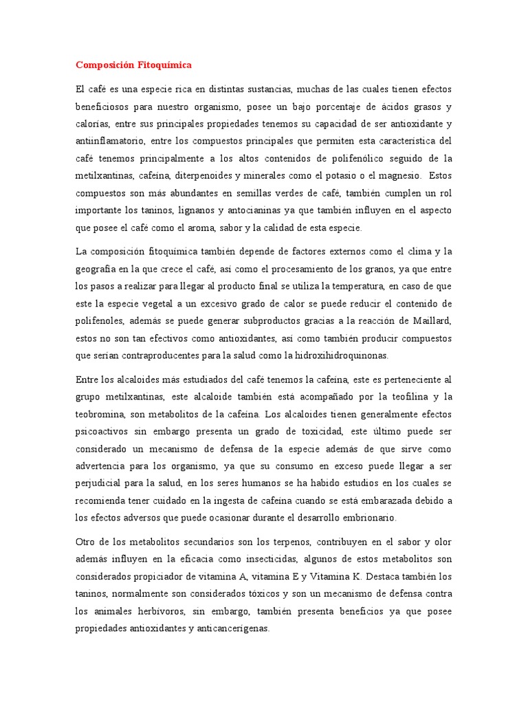 Composición fitoquímica del café | PDF | café | Antioxidante