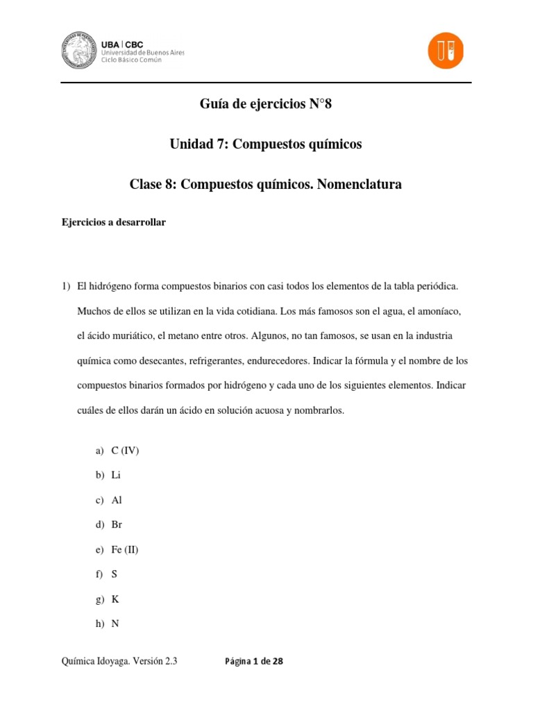 Guía de Ejercicios Clase 8 (U7) | Descargar gratis PDF | Ácido | Redox