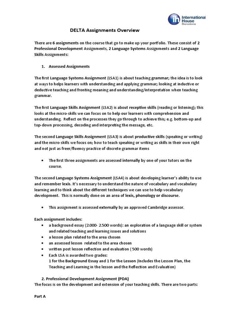 DELTA Assignments Overview - June2017 | PDF | Psycholinguistics | Communication