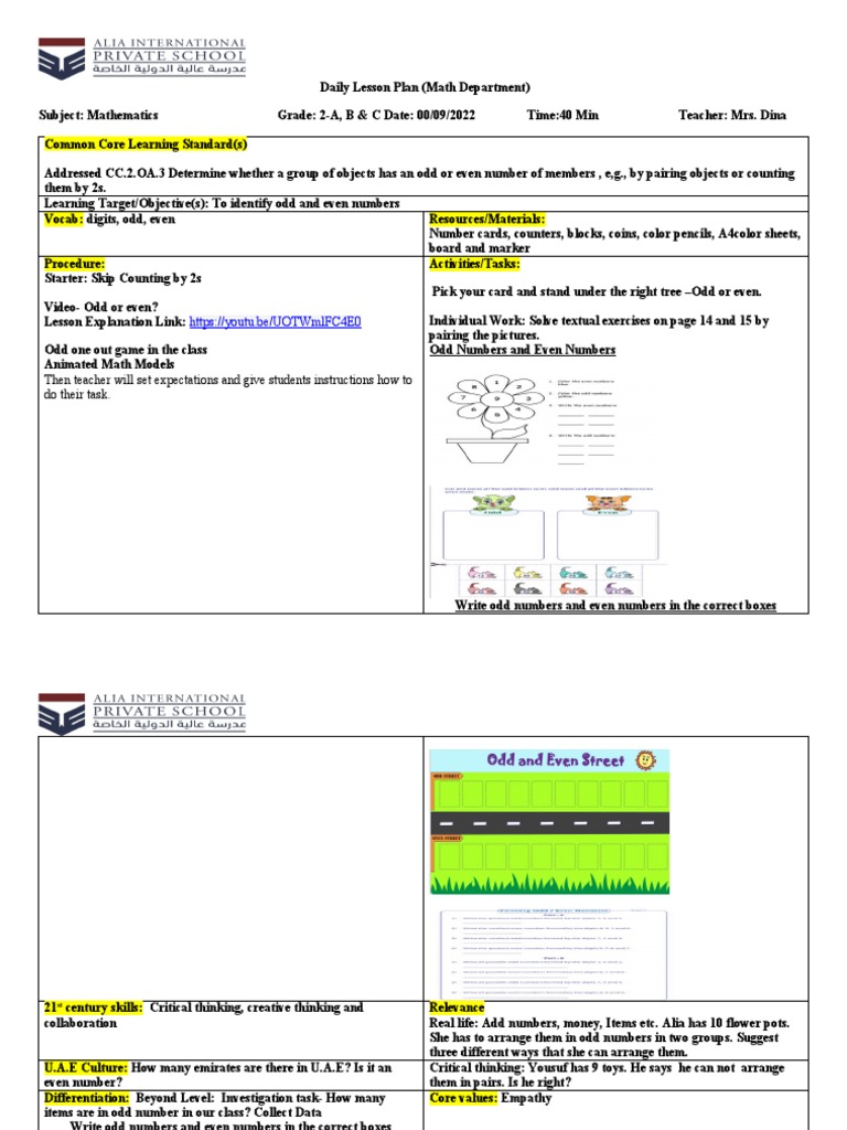 Lesson Plan Grade 2 Math Week 2term 1 2022-2023 | PDF | Lesson Plan ...