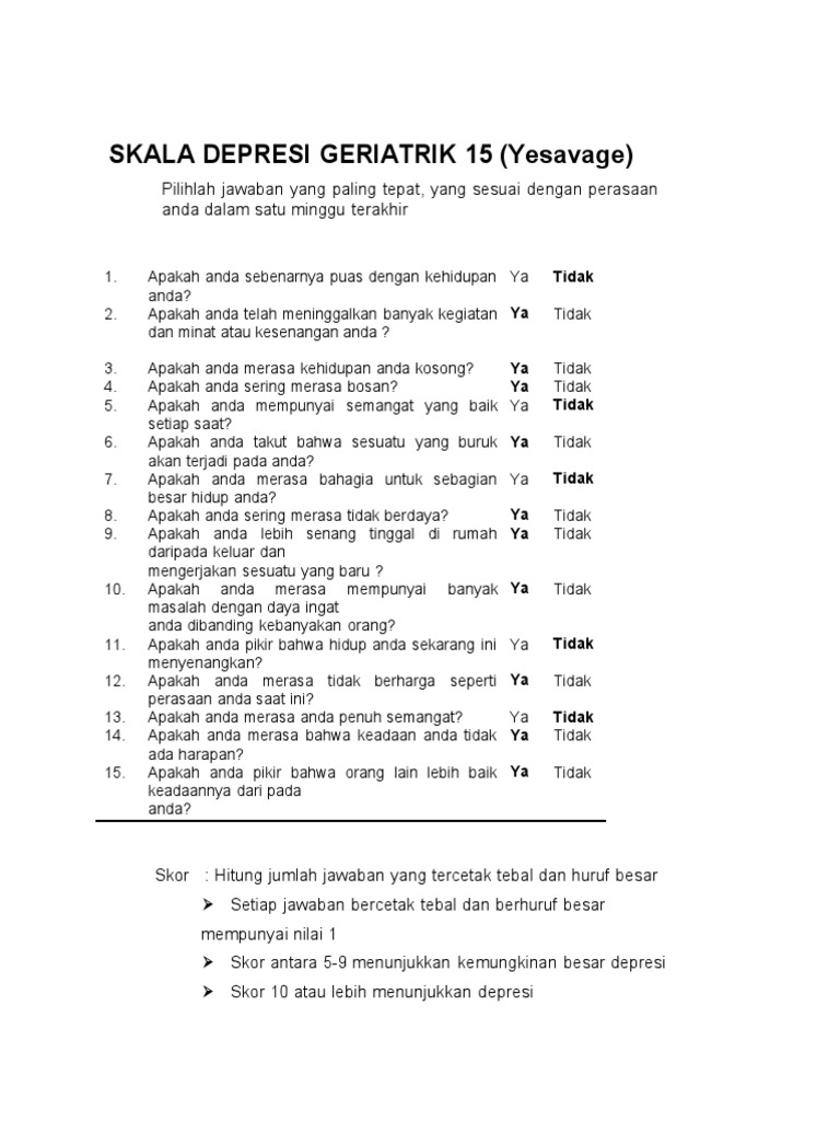 Skala Depresi Geriatrik 15 | PDF | Karier & Perkembangan | Pengembangan Diri