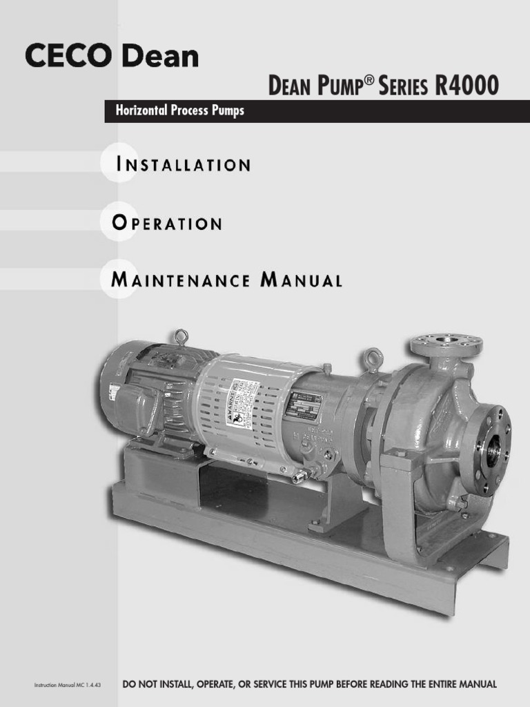 Dean R4000 IOM | PDF | Pump | Bearing (Mechanical)