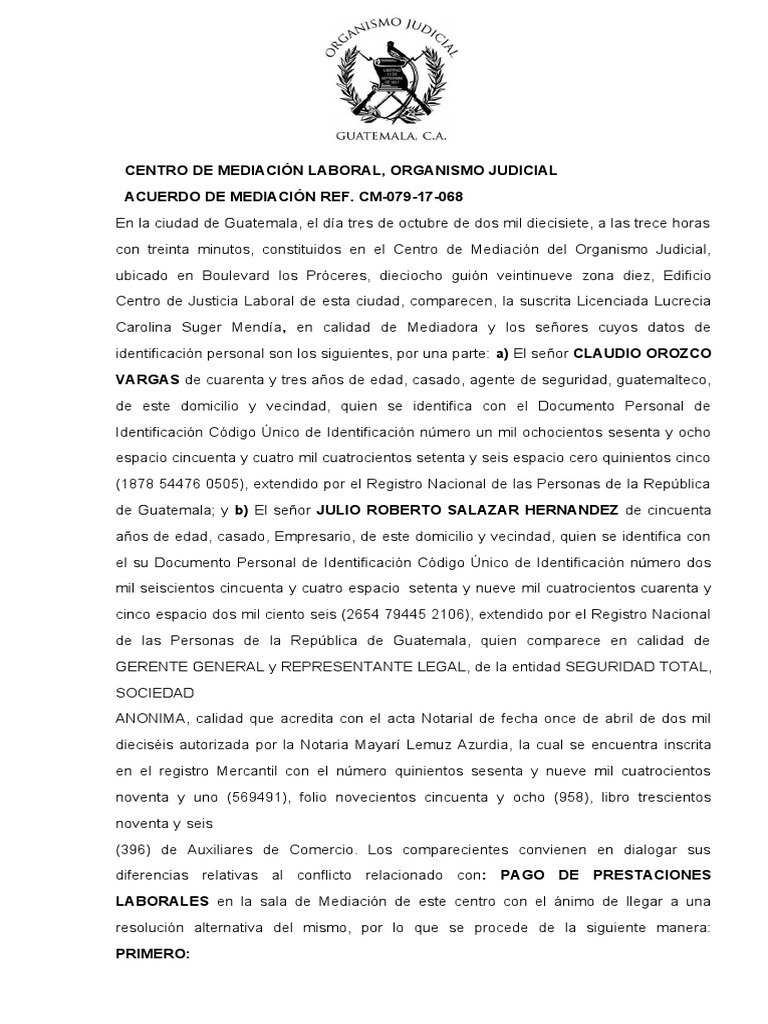 Acuerdo de Mediación Laboral 2017 | PDF | Mediación