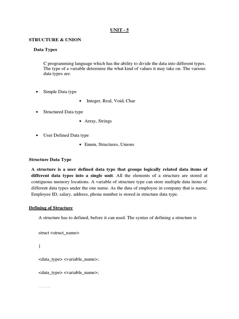 Unit III Structure & Union | PDF | Variable (Computer Science ...