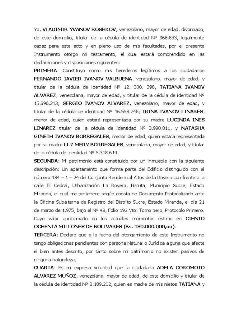 Testamento de Vladimir Roshkov | PDF | Voluntad y testamento | Justicia