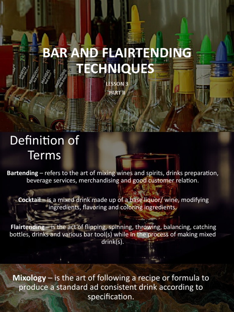 Flairtending Basics and Techniques | PDF | Drink | Cocktails
