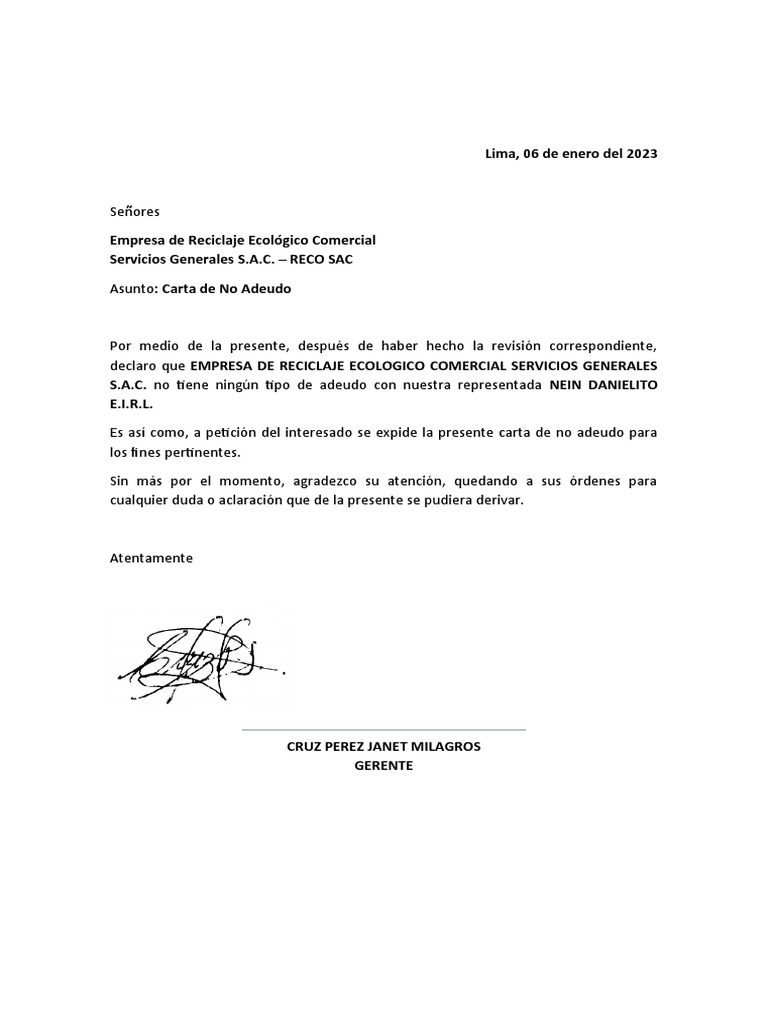 Carta de No Adeudo | PDF