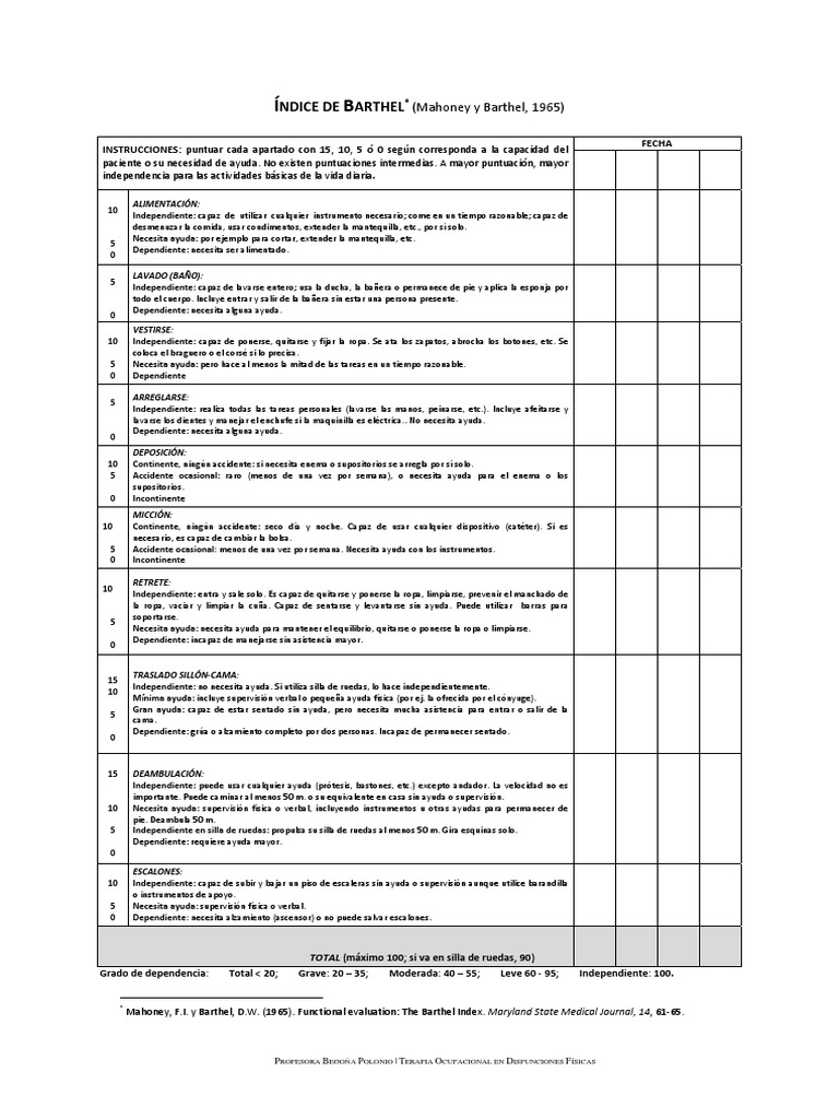 Índice de Barthel | PDF