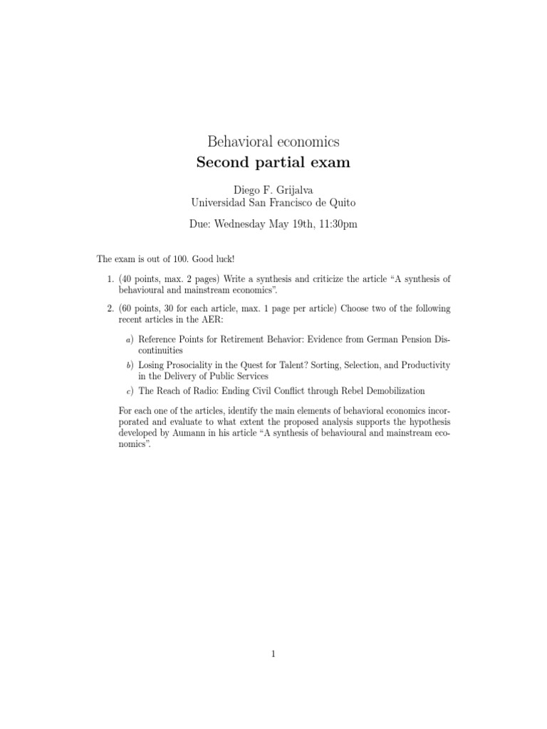 Behavioral Economics Exam Overview | PDF
