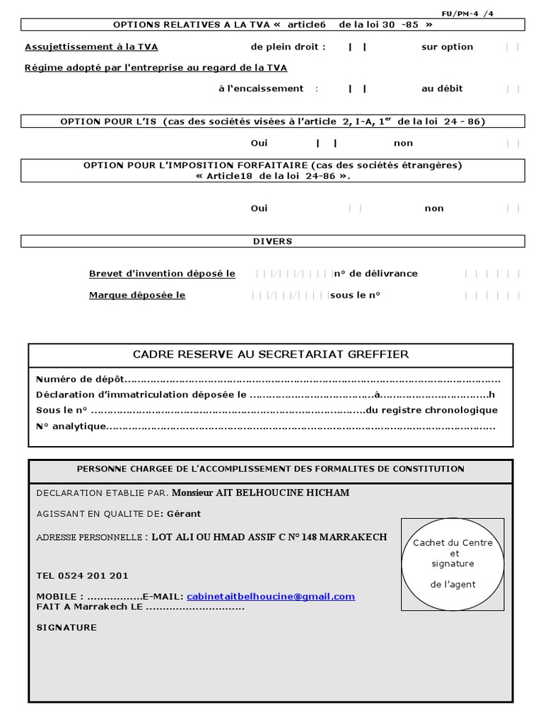 Formulaire Unique | PDF