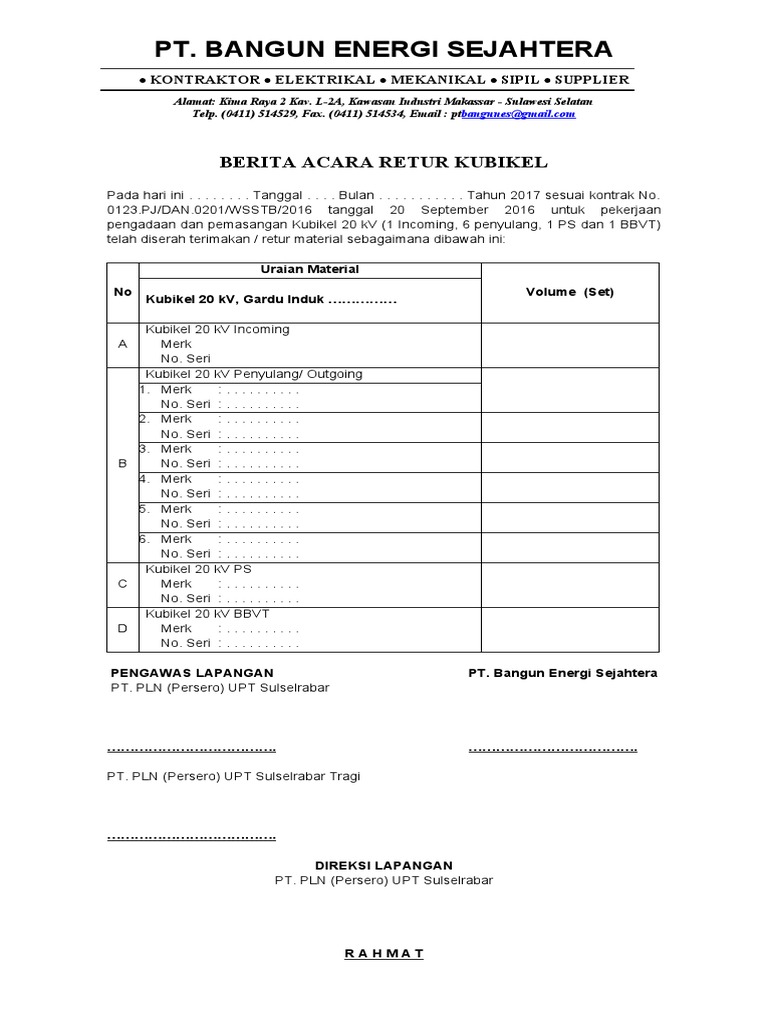 Tanda Terima Retur Kubikel | PDF
