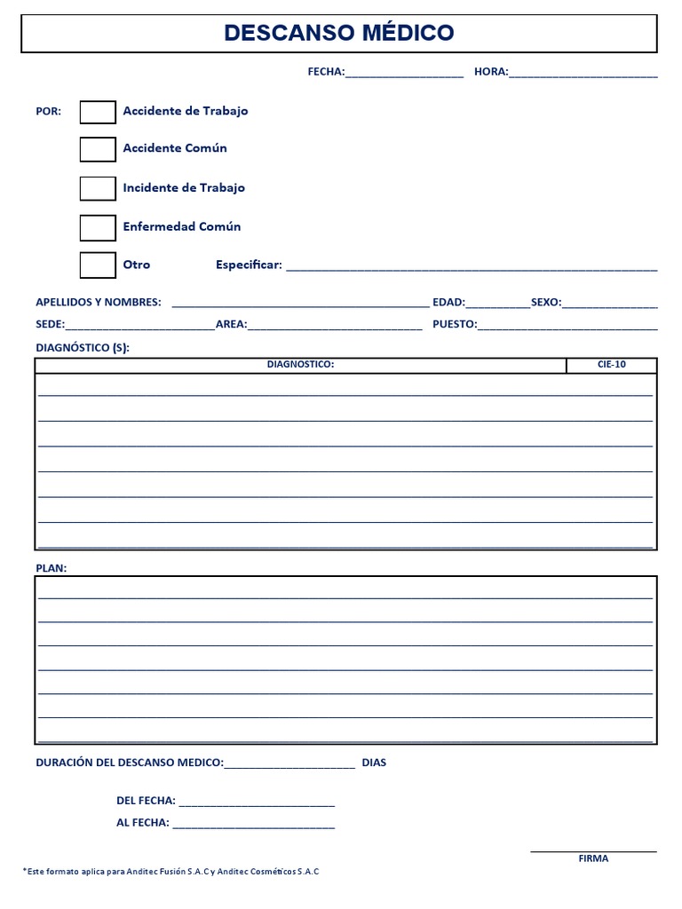Formato de Descanso Medico | PDF | Medicina CLINICA | Enfermedades y ...