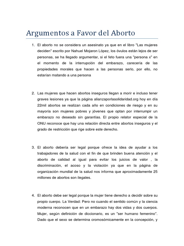 Argumentos A Favor Del Aborto 14 | Descargar gratis PDF | Aborto | Derechos reproductivos