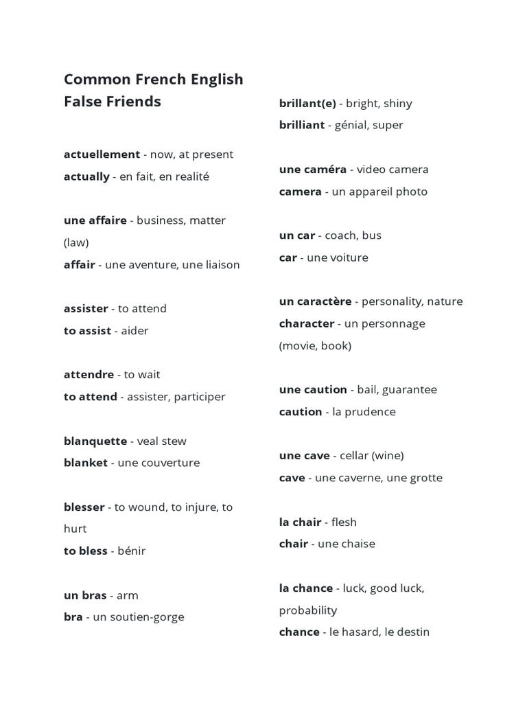Common French English False Friends | PDF | Arts du langage et discipline