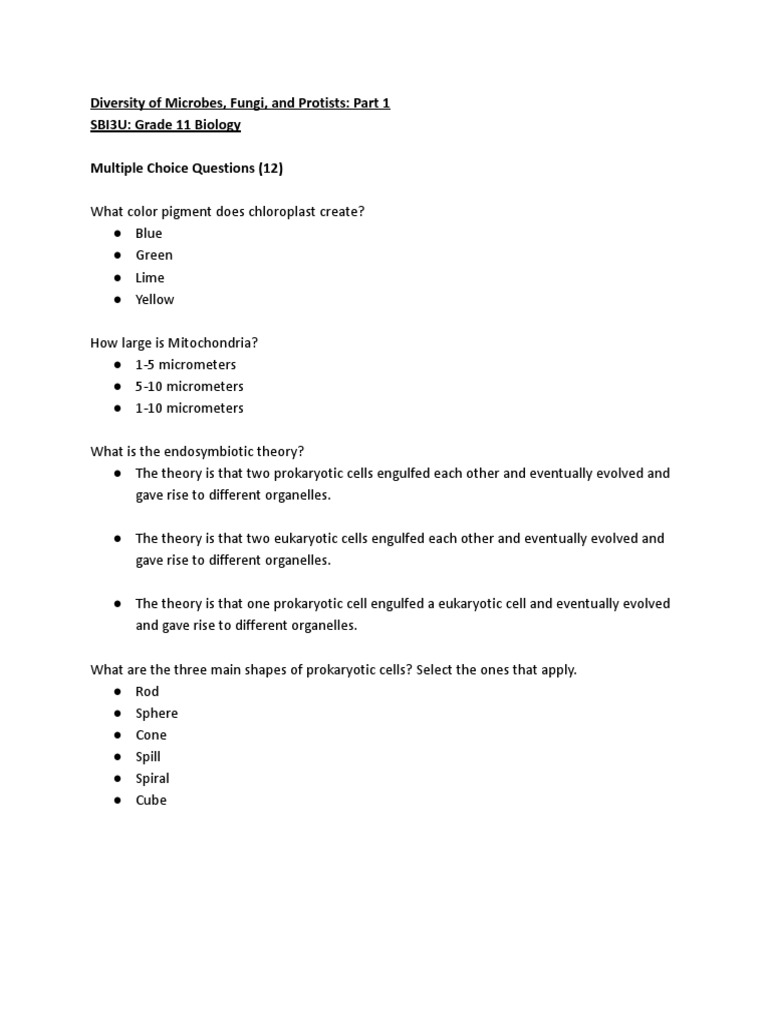 Microbes, Fungi, and Protists Quiz | PDF | Science & Mathematics