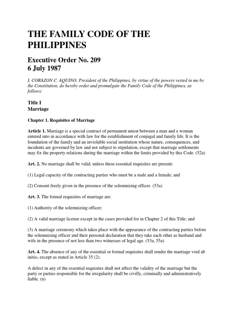 The Family Code of The Philippines | PDF | Annulment | Marriage