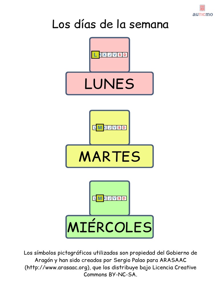 Días de la semana pictogramas | PDF