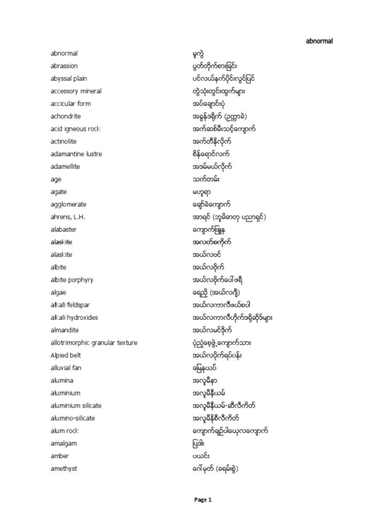 LMA) English To Myanmar Geology Dictionary | PDF