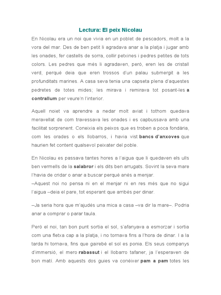 Lectura - El Peix Nicolau | PDF
